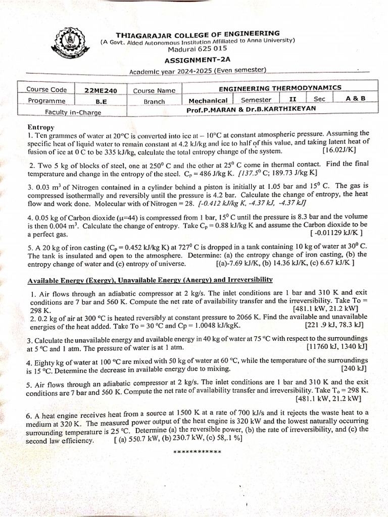 Entropy, Ae, Uae - Assgn 2a | PDF