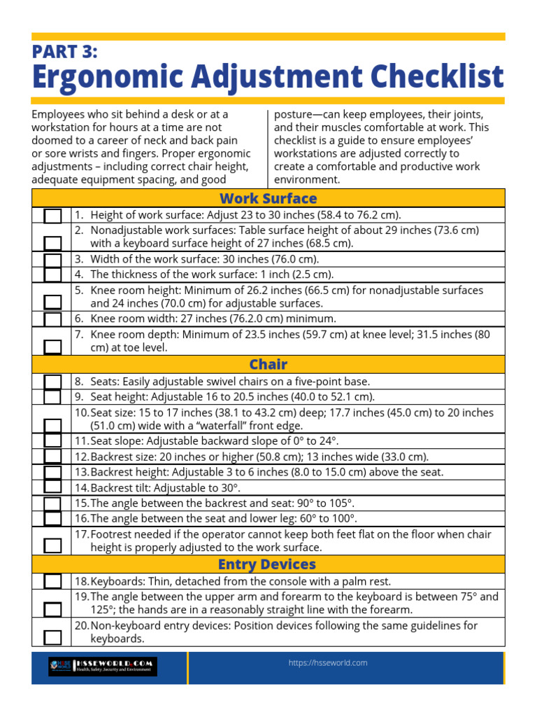 Ergonomic Adjustment Checklist Guide | PDF | Chair