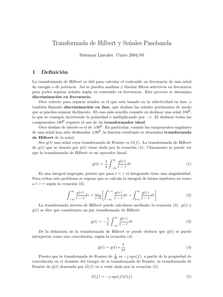 Transformada de Hilbert y Señales | PDF | Densidad espectral | Transformada de Fourier