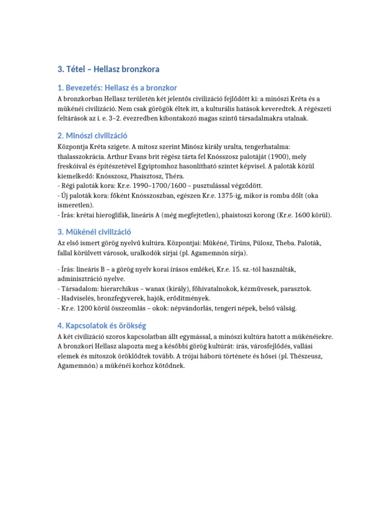 3 Tetel Hellasz Bronzkora | PDF