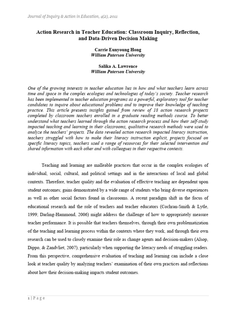 Action Research in Teacher Education_ Classroom Inquiry, Reflection, And Data-Driven Decision ...