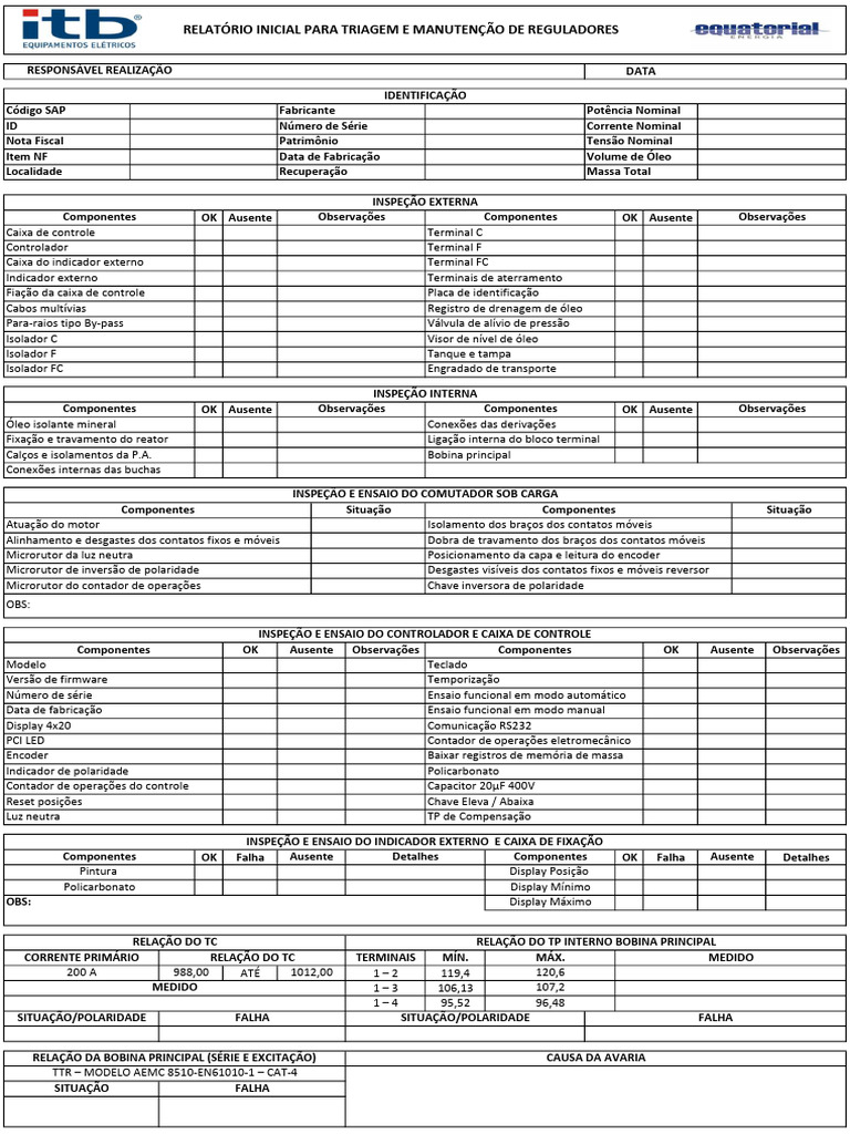 Checklist Completo RT (Em Branco) | PDF | Eletromagnetismo | Engenharia Elétrica