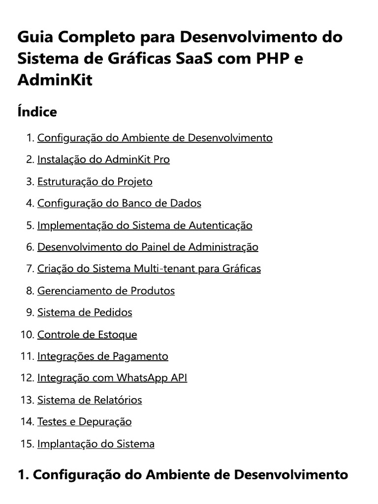 Guia Detalhado para Desenvolvimento Do Sistema de Gráficas SaaS Com PHP e AdminKit | PDF
