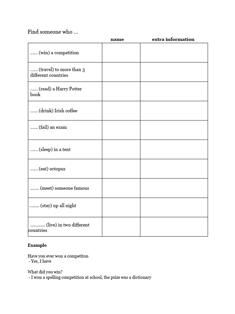 Find Someone Who Present Perfect | PDF
