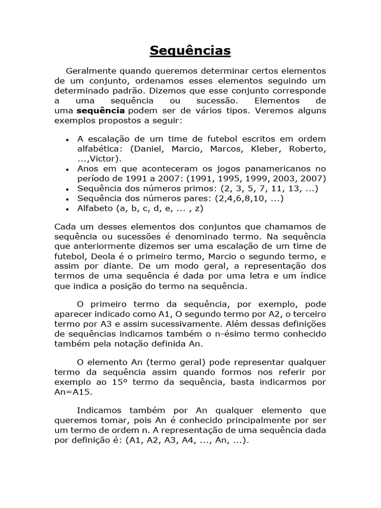Segundos - Aula 07 - Sequências | PDF | Sequência | Matemática