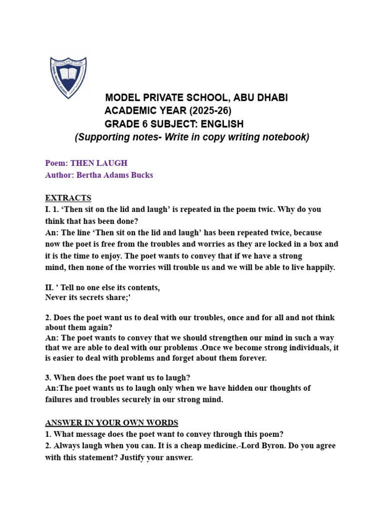 Understanding "Then Laugh" Poem | PDF