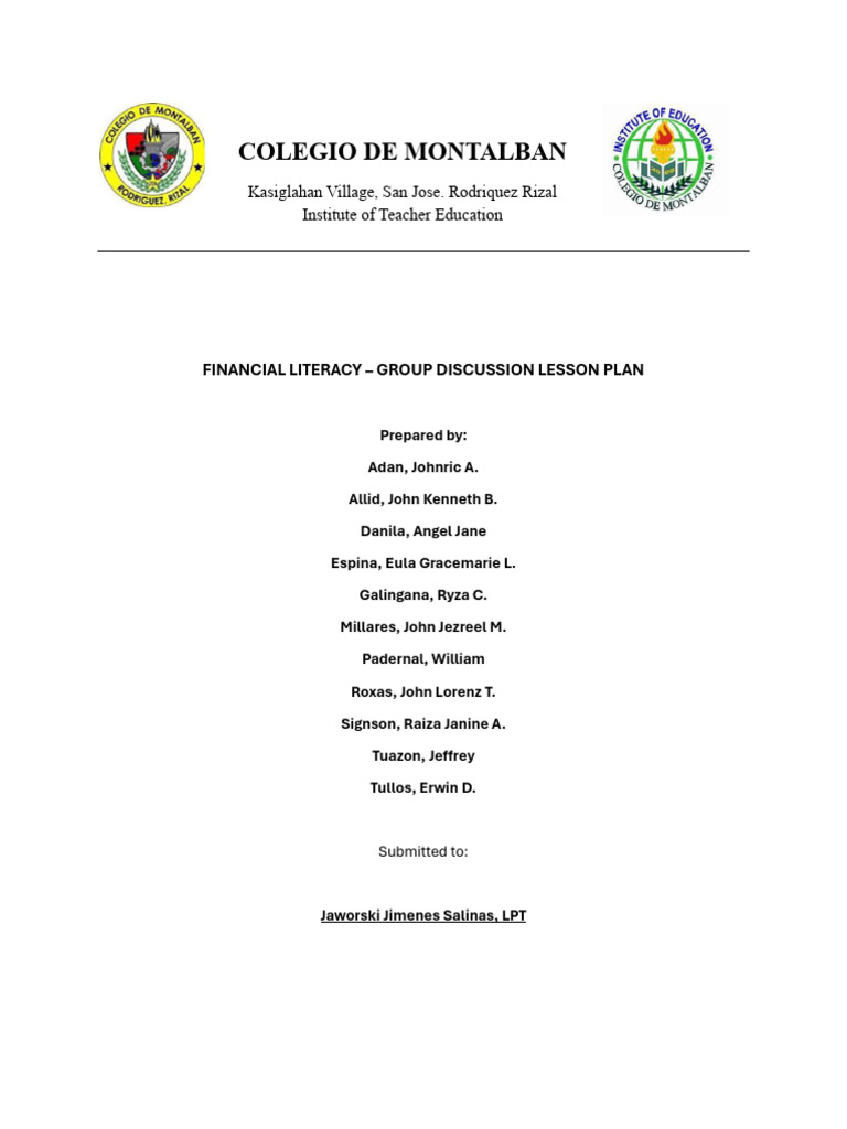 Financial Literacy Lesson Plan | PDF | Expense | Wealth