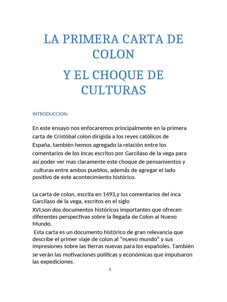 La Primera Carta de Colon | PDF | Cristobal colon | Imperio Inca