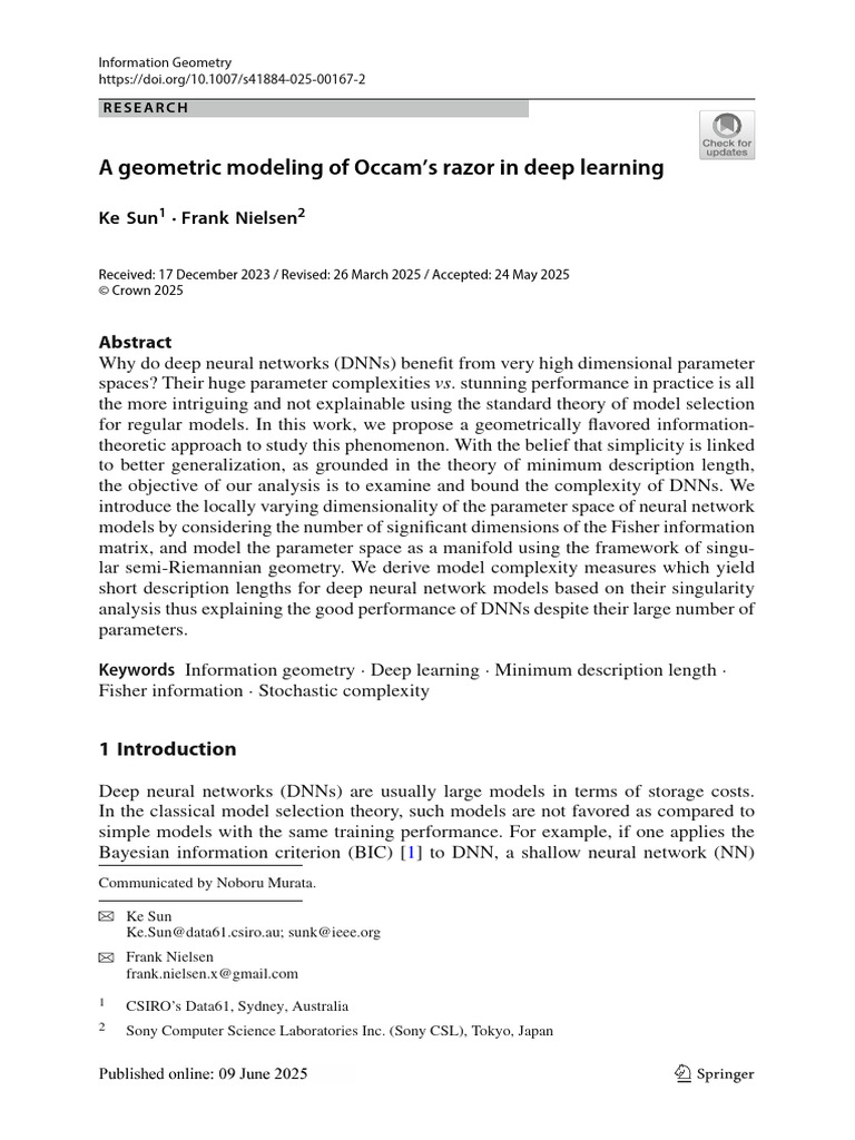 Nielsen A Geometric Modeling of Occams Razor in Deep Learning | PDF | Vector Space | Manifold