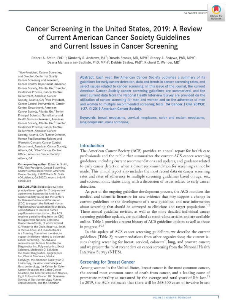 Cancer screening 2019 | PDF | Cervical Cancer | Mammography