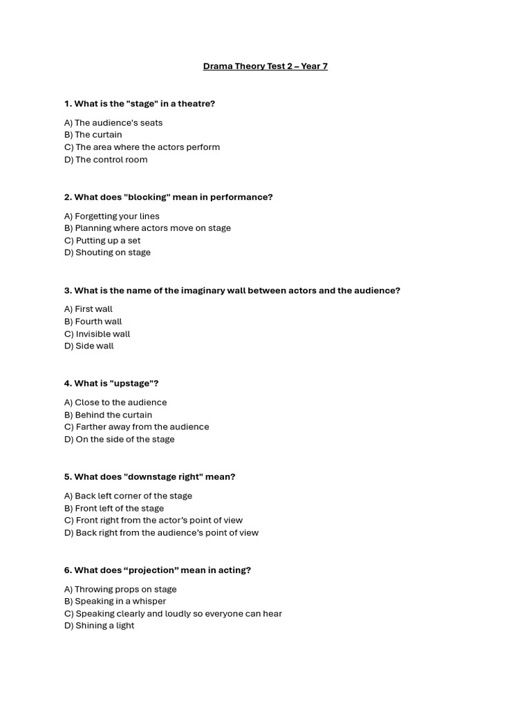 Drama Theory Test 2 - Year 7 | PDF