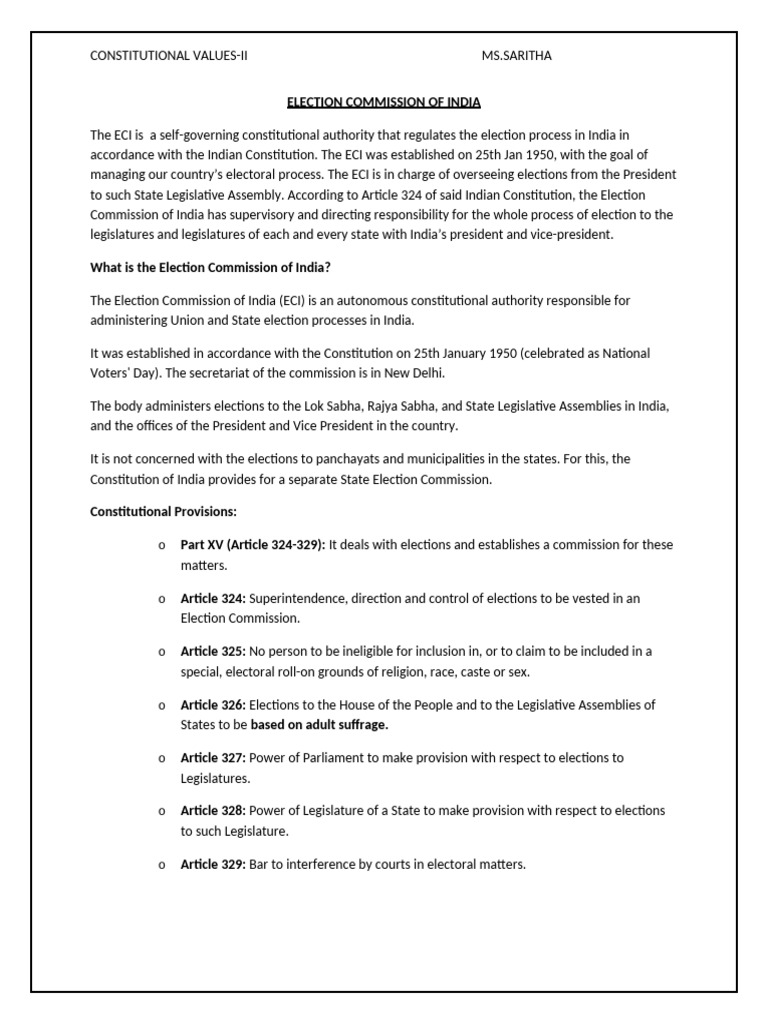 Overview of the Election Commission of India | PDF | Affirmative Action ...