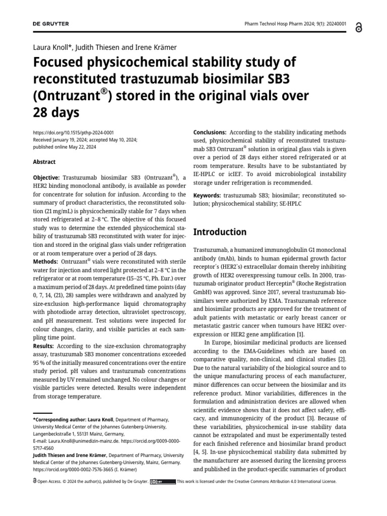 Stability Study of Ontruzant® Solution | PDF | Ultraviolet–Visible ...