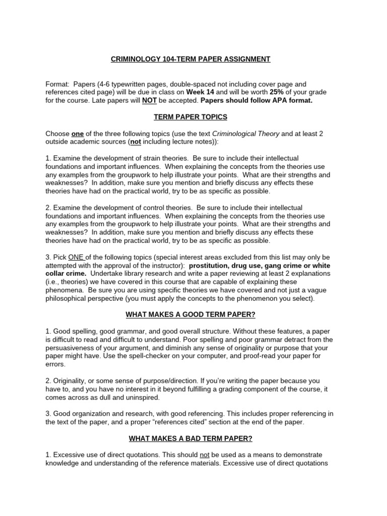 Crim 104 Paper Guidelines | PDF | Theory | Plagiarism