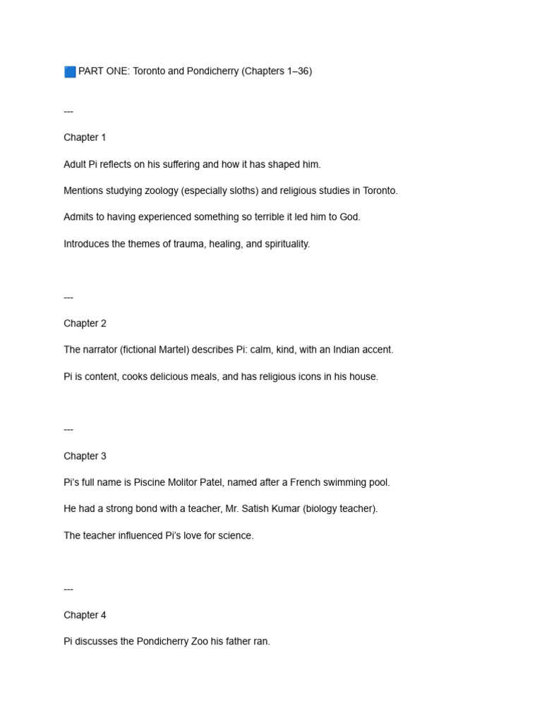 Life of Pi: Chapters 1-36 Summary | PDF | Prayer