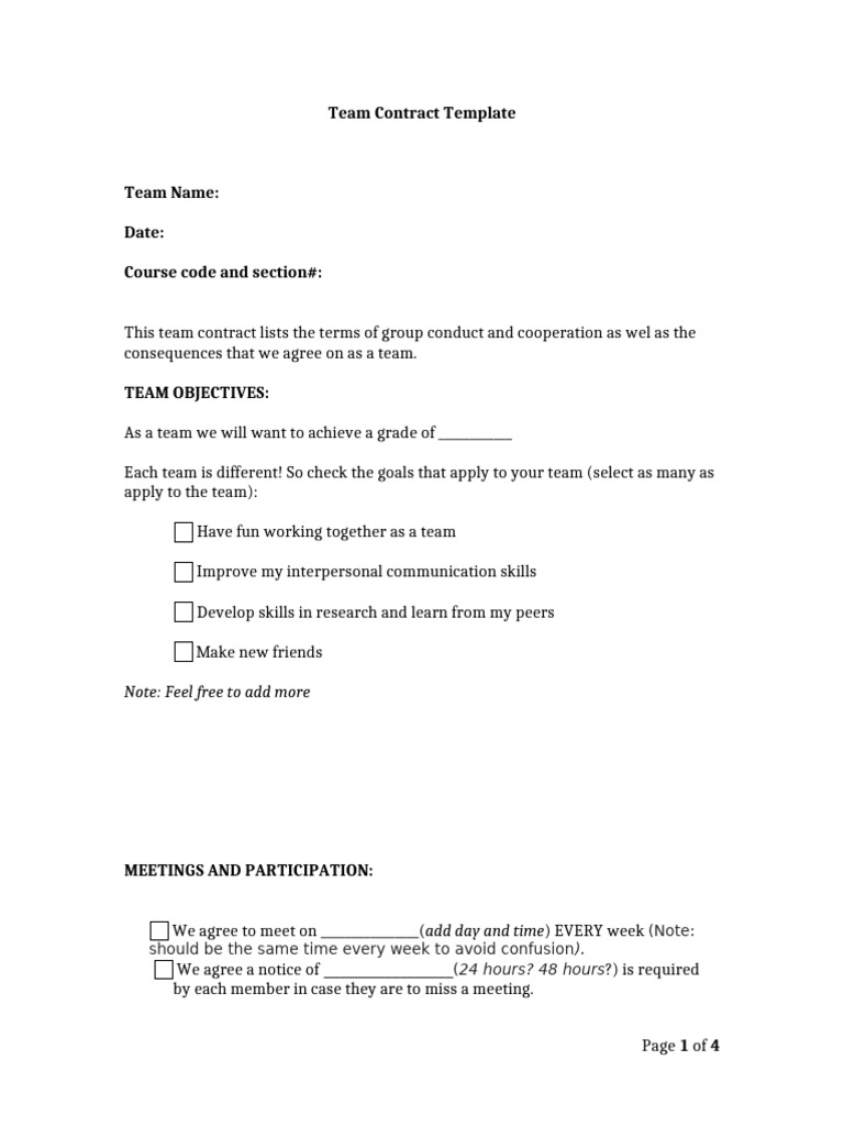 Team Contract Template for Collaboration | PDF | Learning | Communication