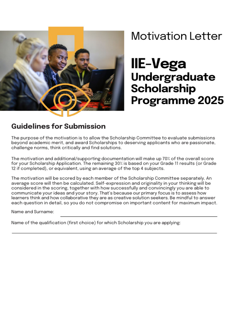 Iie Vega Scholarship Motivation Letter | PDF | Motivation | Motivational