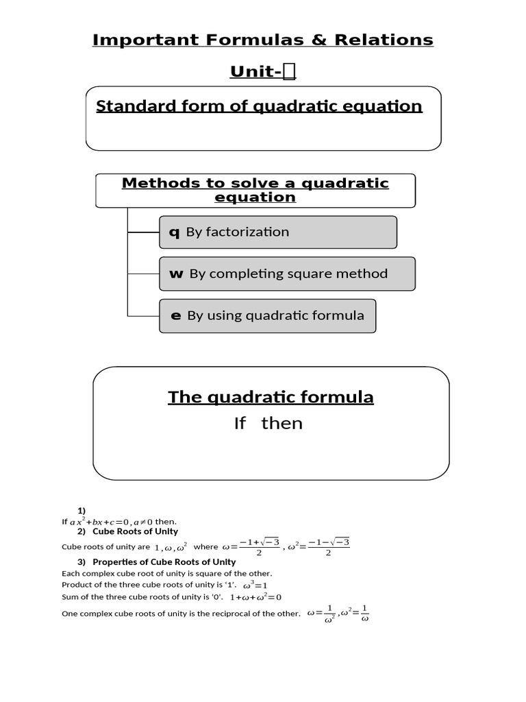Key Formulas for Quadratics & Proportions | PDF | Quadratic Equation ...