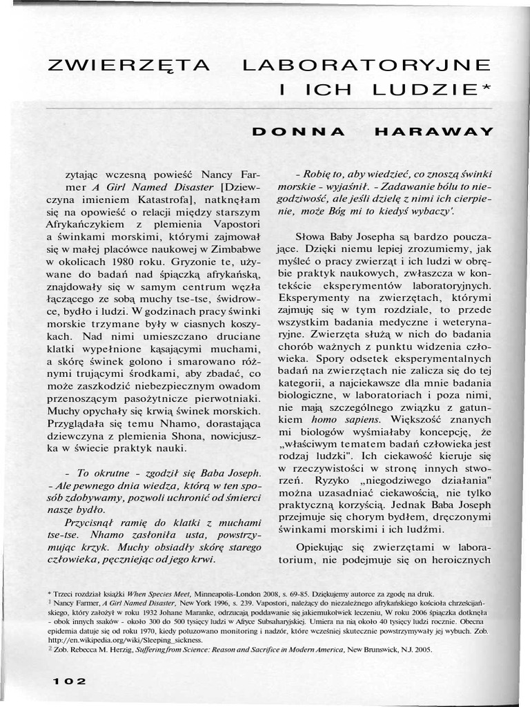 Donna Haraway - Zwierzęta Laboratoryjne I Ich Ludzie | PDF