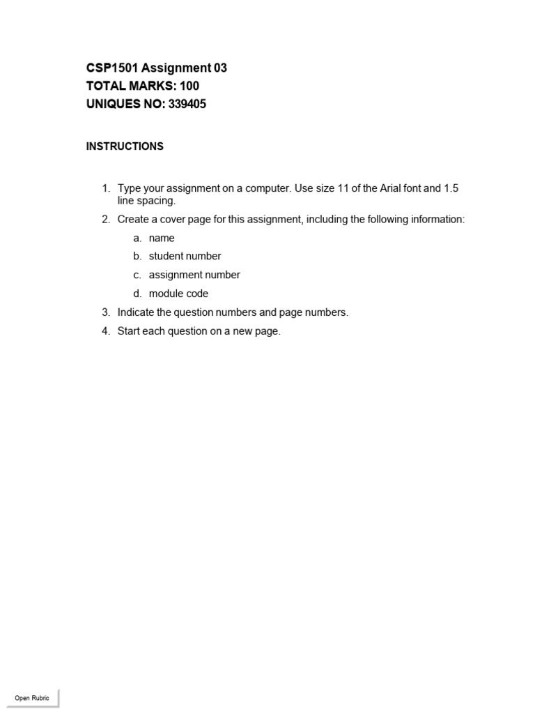 CSP1501 Assignment 03 Guidelines | PDF | Periodic Table | Tissue (Biology)