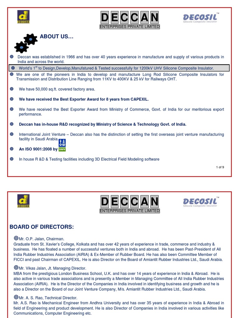 Deccan Enterprises: Silicone Insulators Innovator | PDF | Silicone ...