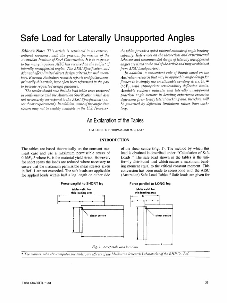 Safe Load For Laterally Unsupported Angles | PDF | Bending | Beam (Structure)