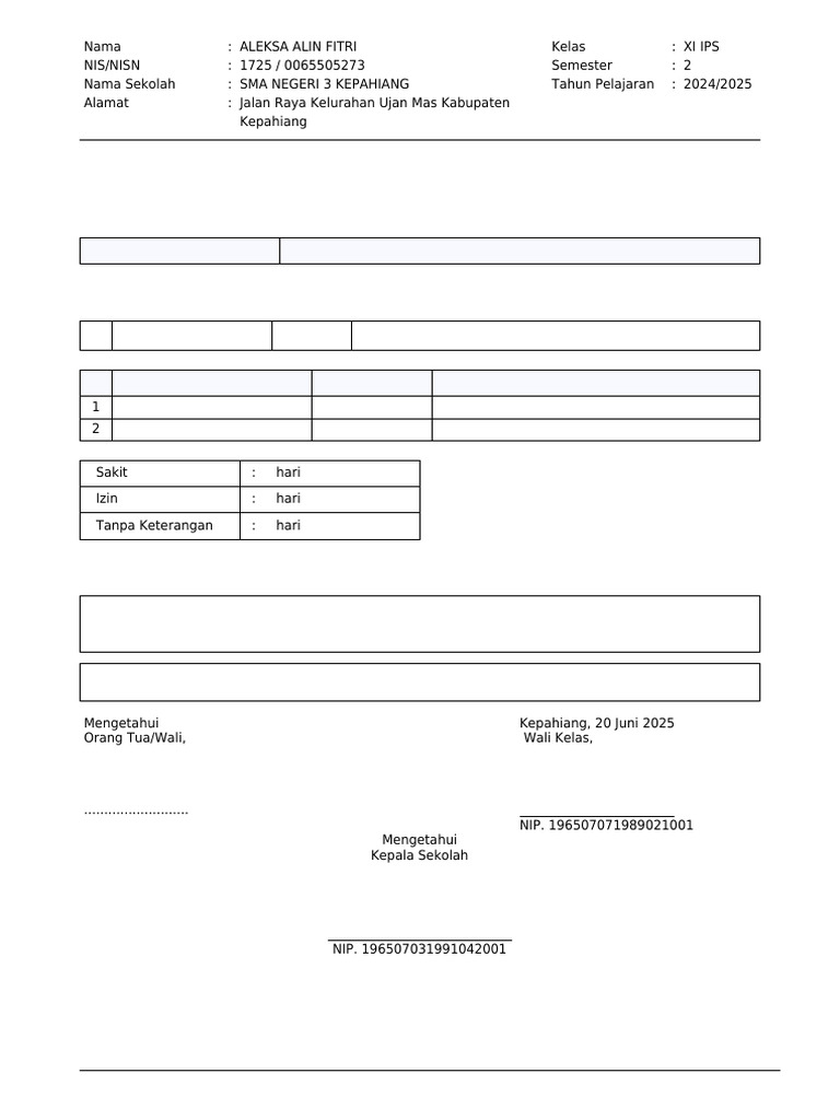 Rapor k13 Aleksa Alin Fitri | PDF