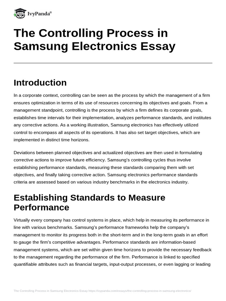 The Controlling Process in Samsung Electronics | PDF | Benchmarking ...