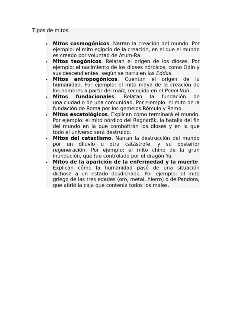 Tipos de Mitos | PDF