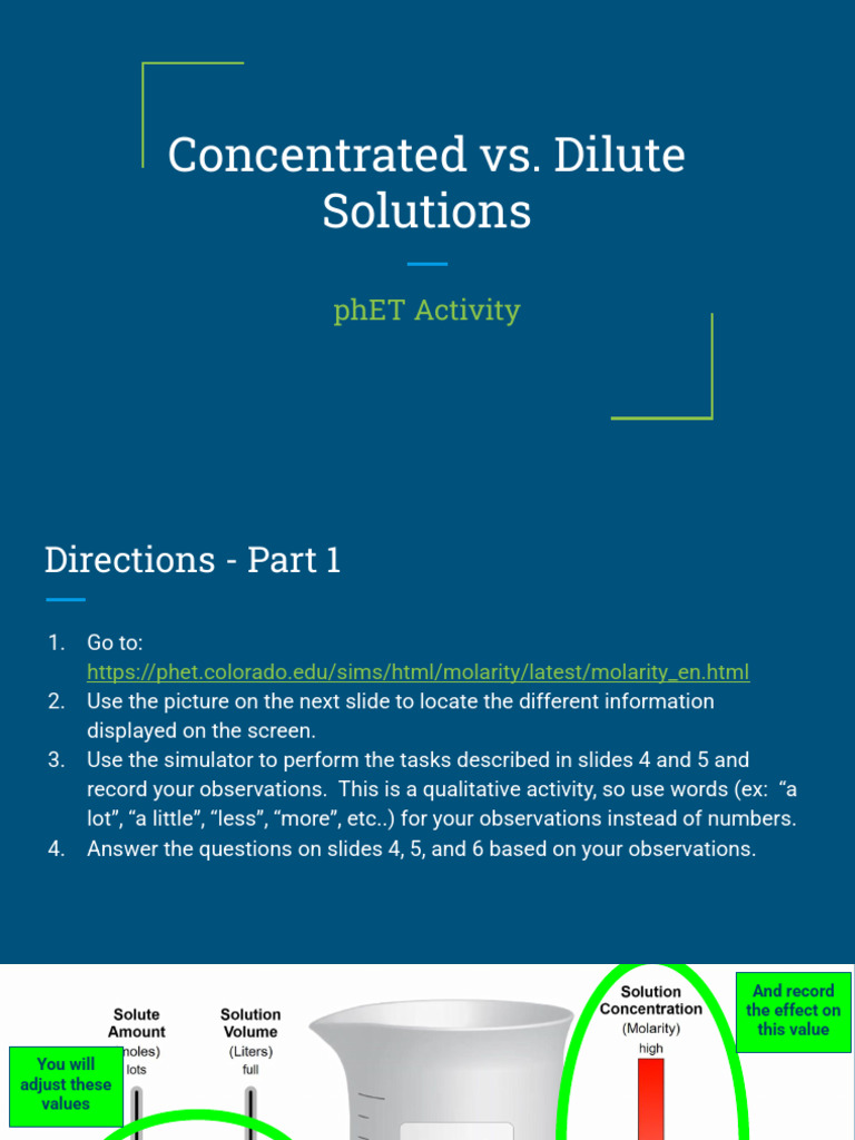 Concentrated vs. Dilute Solutions PhET Activity | PDF | Concentration ...