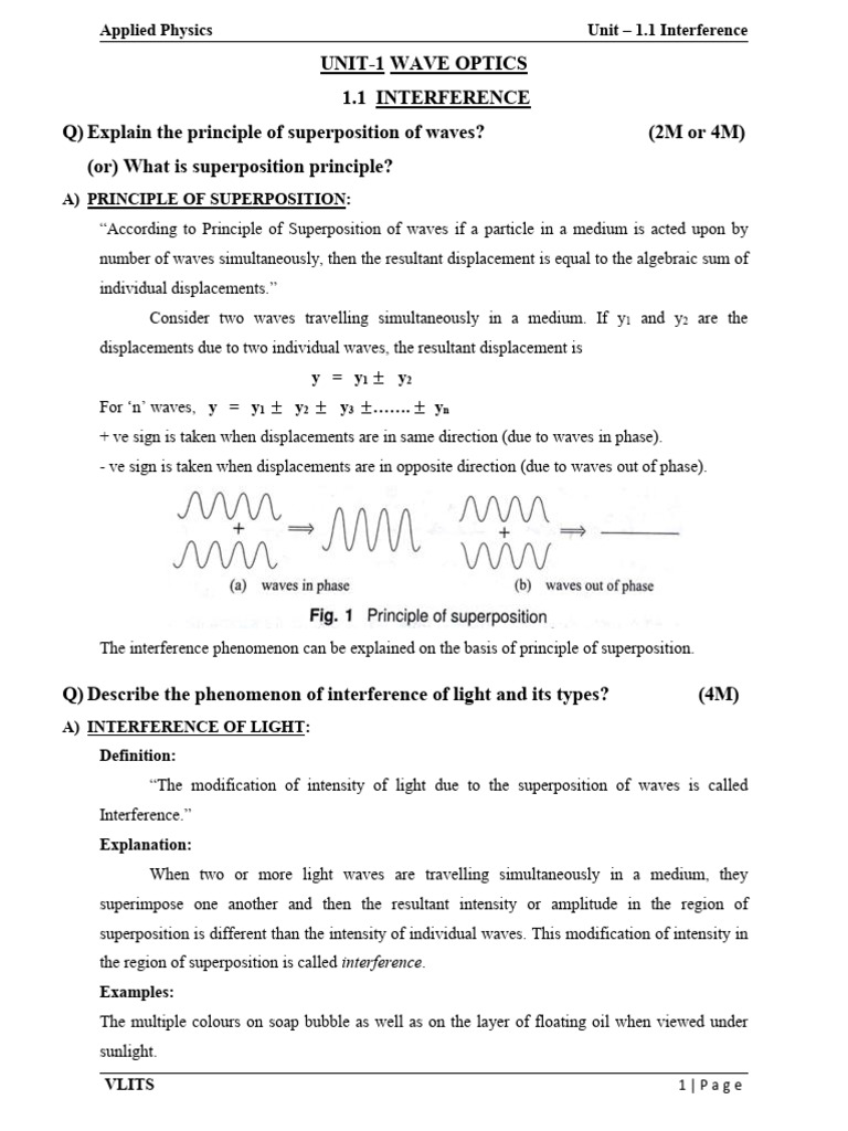 Unit - 1.1 Interference | PDF | Coherence (Physics) | Waves