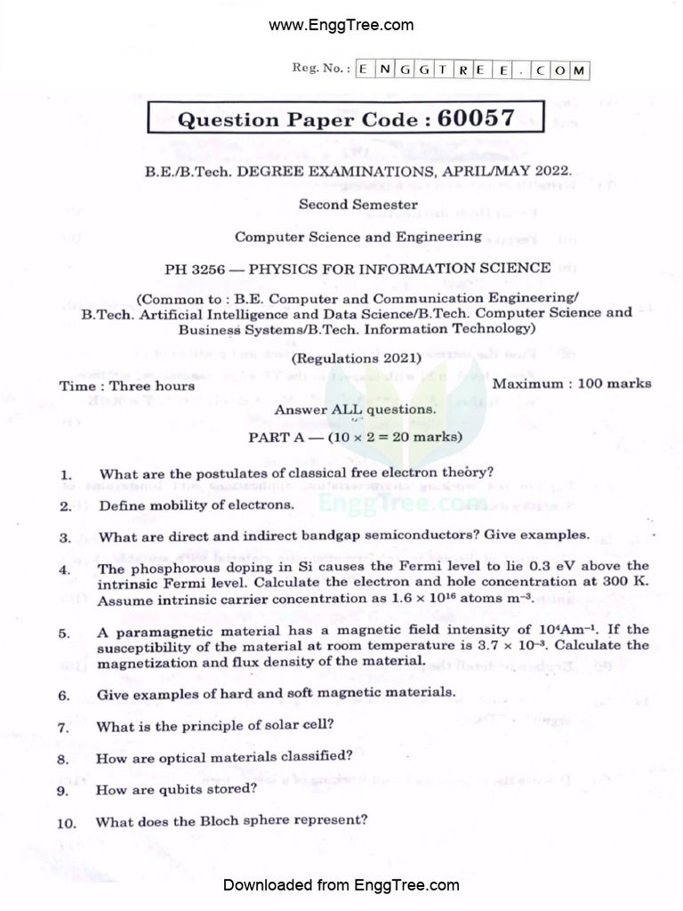 Physics PH3256 - PIS AU Question Bank | PDF | Semiconductors ...