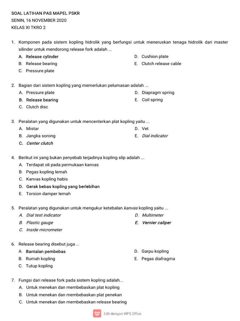 Soal Latihan Pas PSKR Xi Tkro | PDF