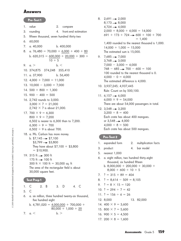 Grade 5 Assessment Answers Guide | PDF