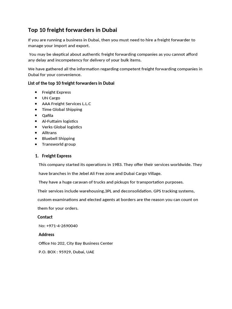 Article Dubai Freight Forwarders-New | PDF | Cargo | Dubai