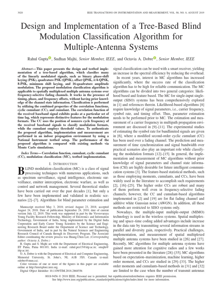 Design and Implementation of a Tree-Based Blind Modulation Classification Algorithm for Multiple ...