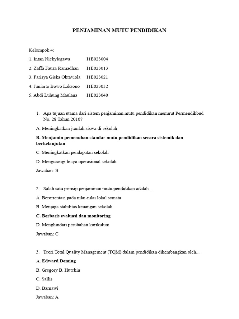 Penjaminan Mutu Pendidikan | PDF
