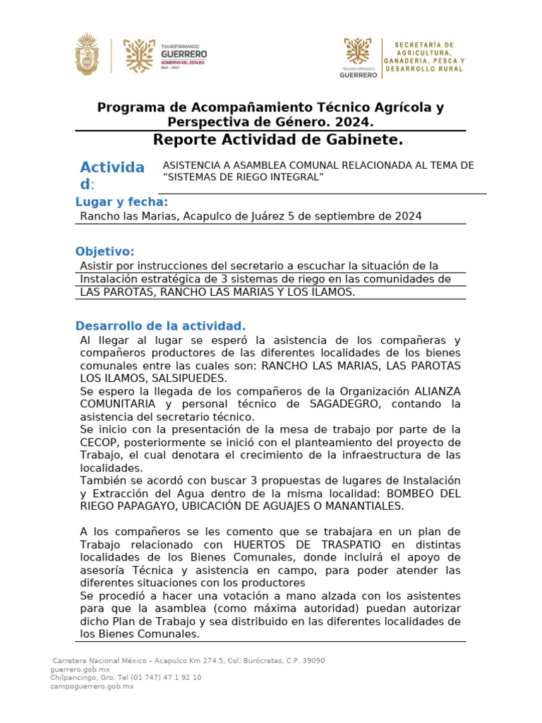 Reporte de Actividad SISTEMAS DE RIEGO | PDF