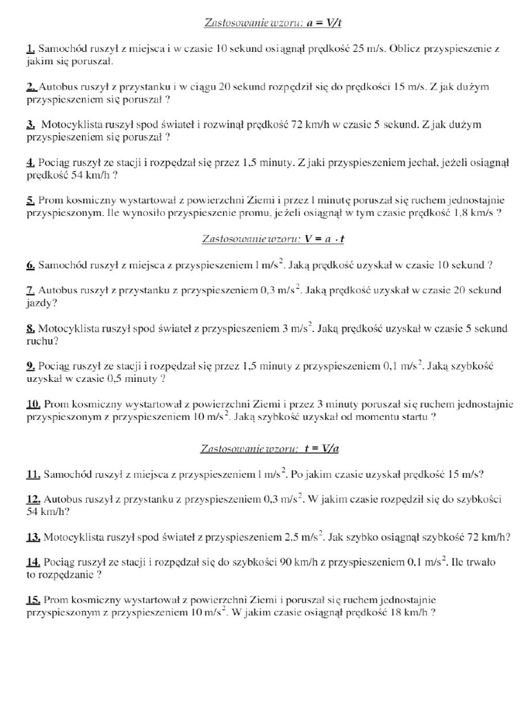 Ruch Jedn Przysp - Zad 1 | PDF