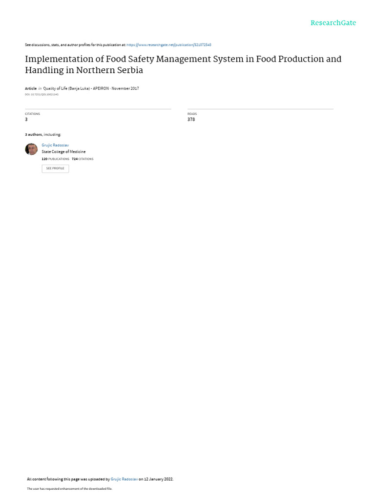 Implementation of Food Safety Management System in | PDF | Hazard ...