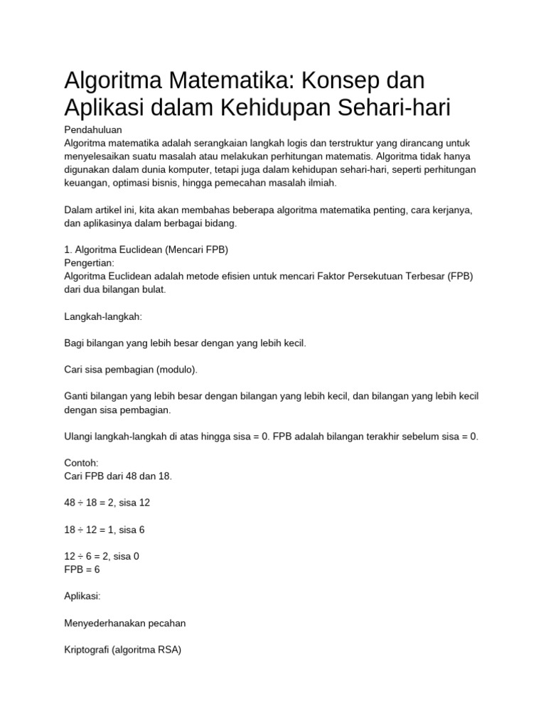 Algoritma Matematika - Konsep Dan Aplikasi Dalam Kehidupan Sehari-Hari ...