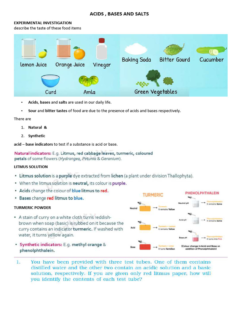 Acids, Bases and Salts - Note 1 | PDF