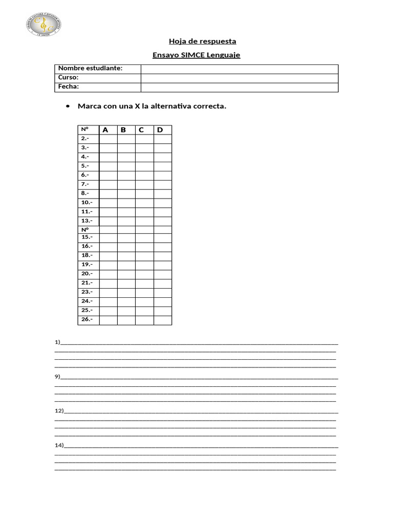 Hoja de Respuestas SIMCE 2024 | PDF
