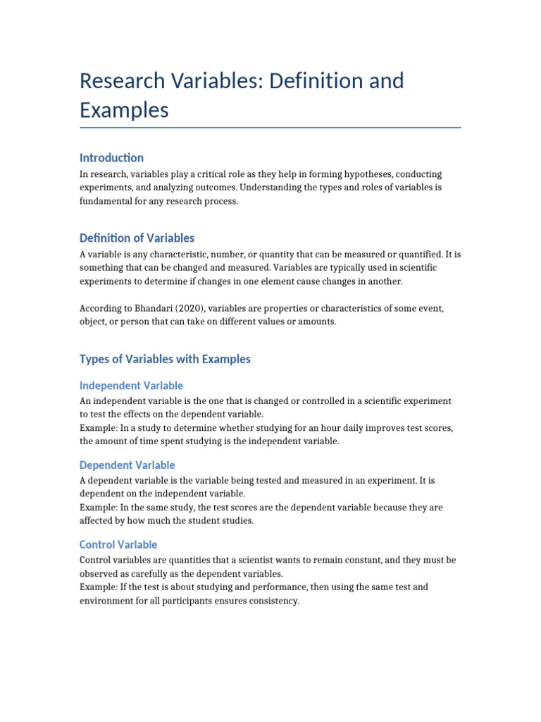 Research Variables Assignment | PDF