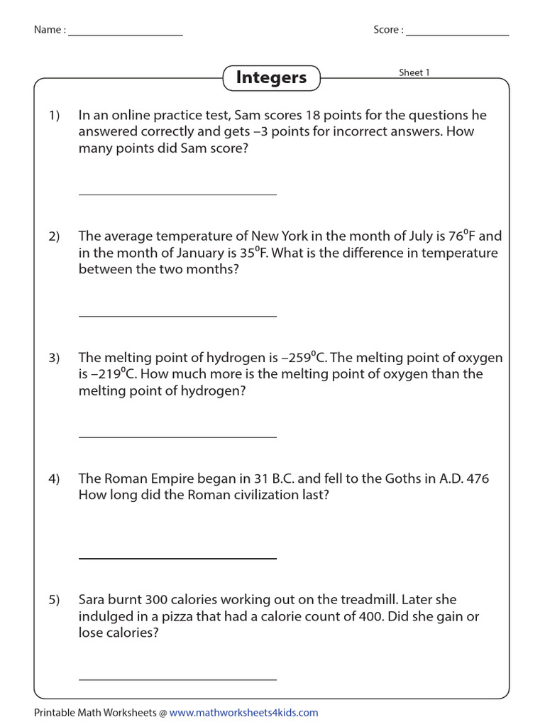 Integers Addition-Subtraction Integers-Wordproblem1 | PDF