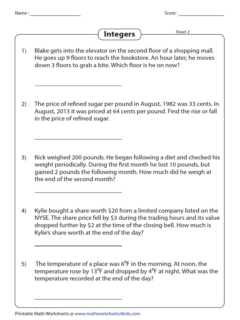 Integers Addition-Subtraction Integers-Wordproblem2 | PDF