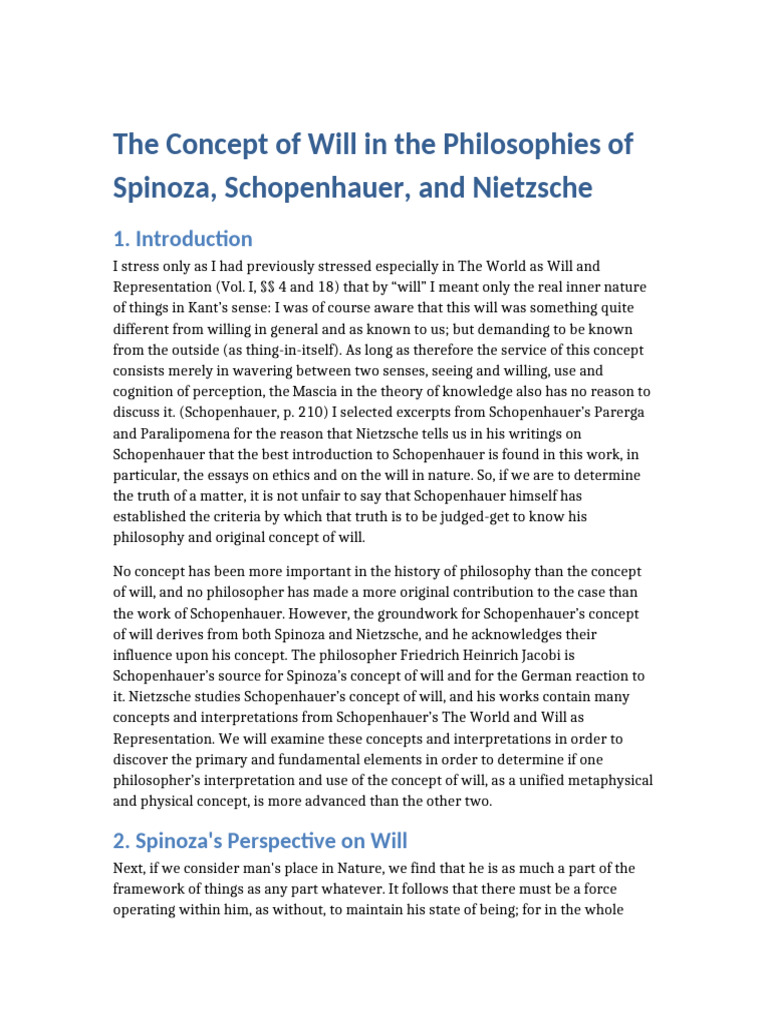 The Concept of Will in The Philosophies of Spinoza, Schopenhauer, and ...