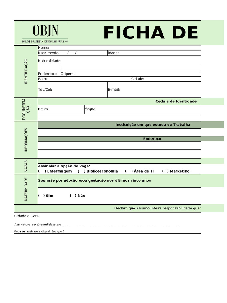Ficha de Inscricao Editor Junior OBJN 2024 | PDF