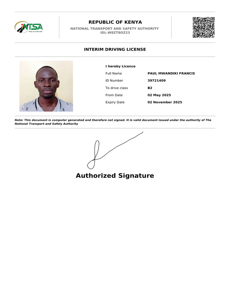 IDL-W8ZT8OZ23-Interim Driving License | PDF