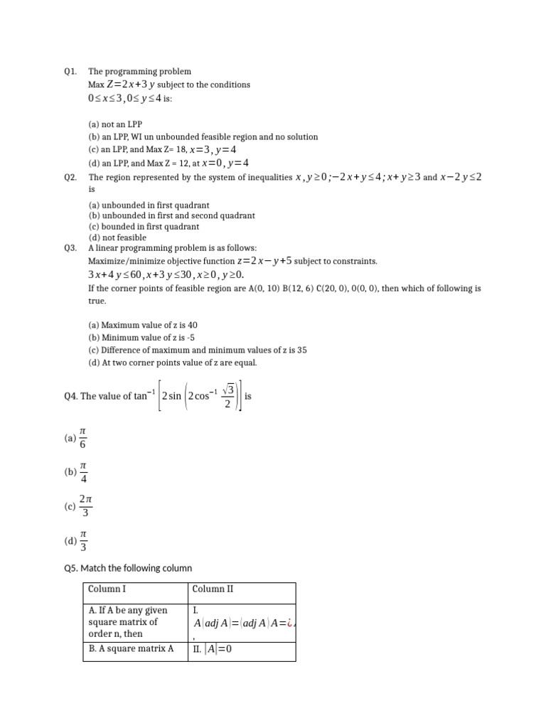 MBT 14 May Shift 1 Mathematics | PDF | Mathematical Physics | Mathematical Concepts
